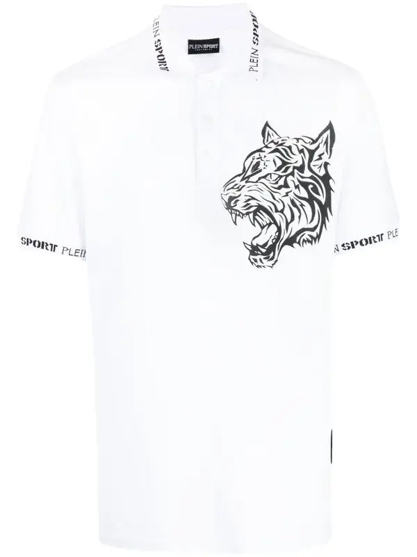 PLEIN SPORT Tiger-print Polo Shirt - White