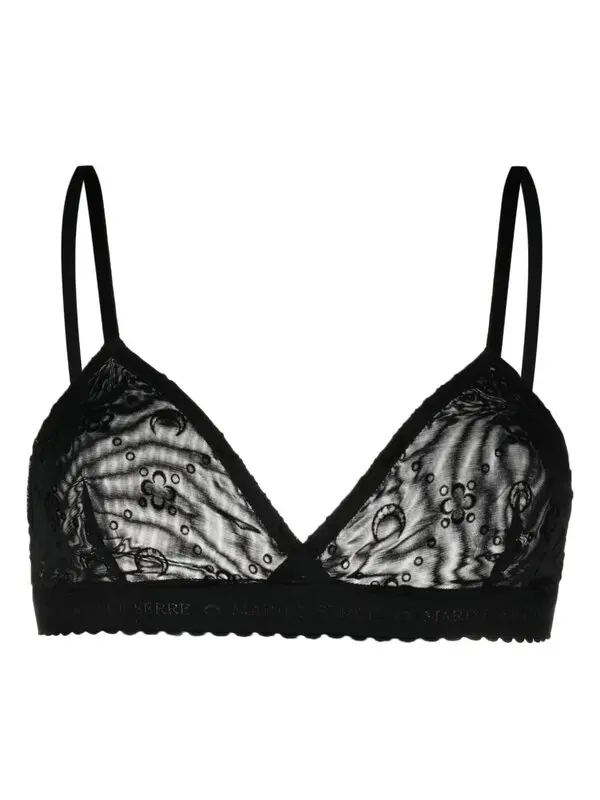 MARINE SERRE Logo-flocked Mesh Bra - Black