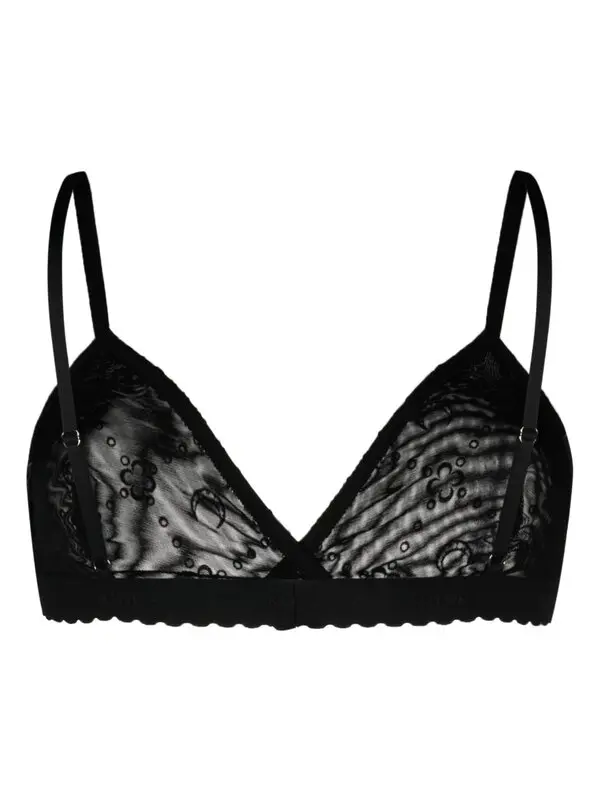 MARINE SERRE Logo-flocked Mesh Bra - Black