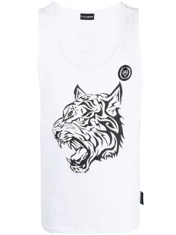 PLEIN SPORT Tiger-print Tank Top - White