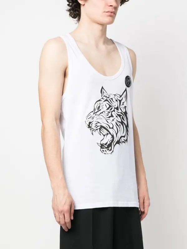 PLEIN SPORT Tiger-print Tank Top - White