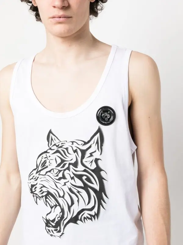 PLEIN SPORT Tiger-print Tank Top - White