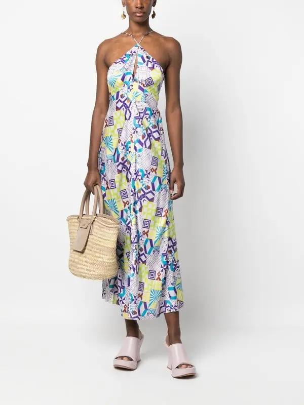 FORTE_FORTE Geometric-pattern Midi Dress - Purple