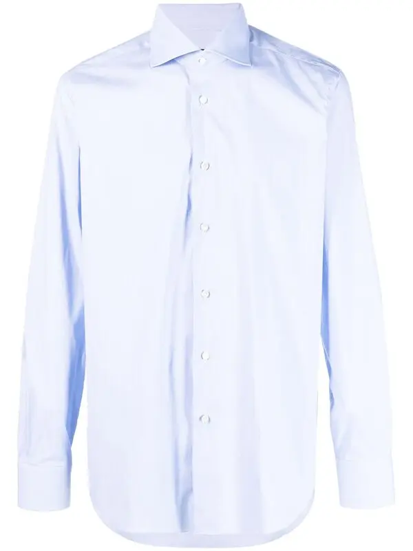 BARBA NAPOLI Button-up Stretch-cotton Shirt - Blue
