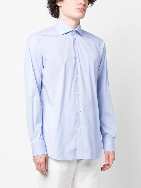 BARBA NAPOLI Button-up Stretch-cotton Shirt - Blue