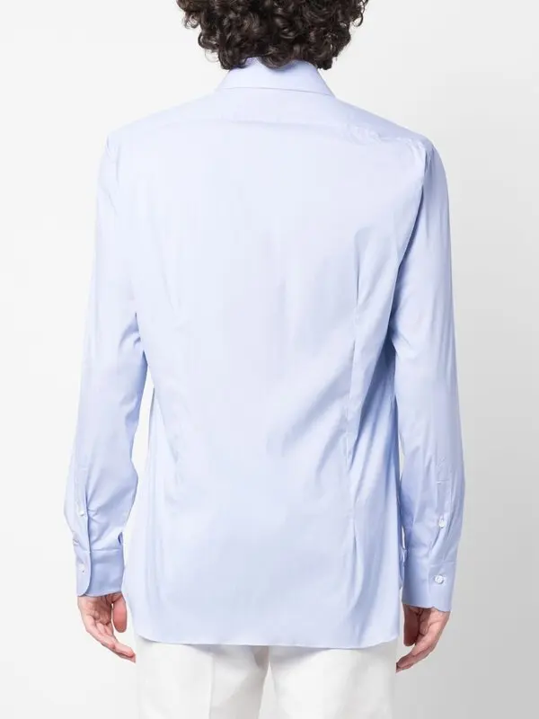 BARBA NAPOLI Button-up Stretch-cotton Shirt - Blue