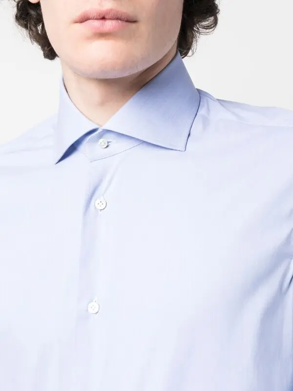 BARBA NAPOLI Button-up Stretch-cotton Shirt - Blue
