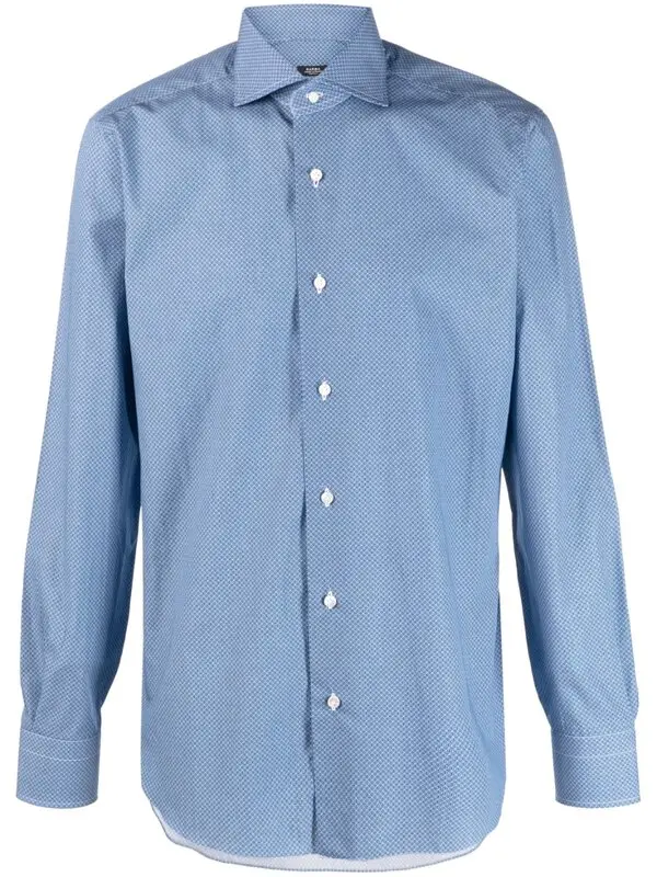 BARBA NAPOLI Geometric-pattern Cotton Shirt - Blue