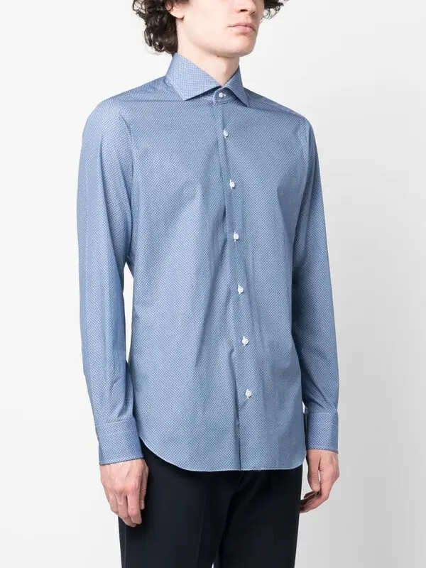 BARBA NAPOLI Geometric-pattern Cotton Shirt - Blue