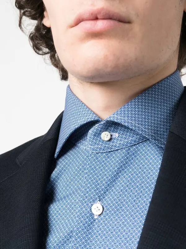 BARBA NAPOLI Geometric-pattern Cotton Shirt - Blue