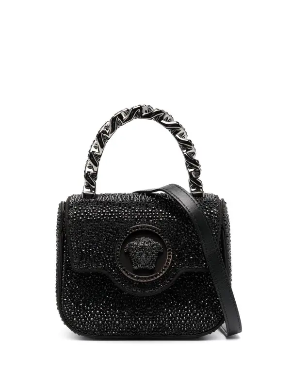 Versace La Medusa Embellished Satin Mini Bag - Black