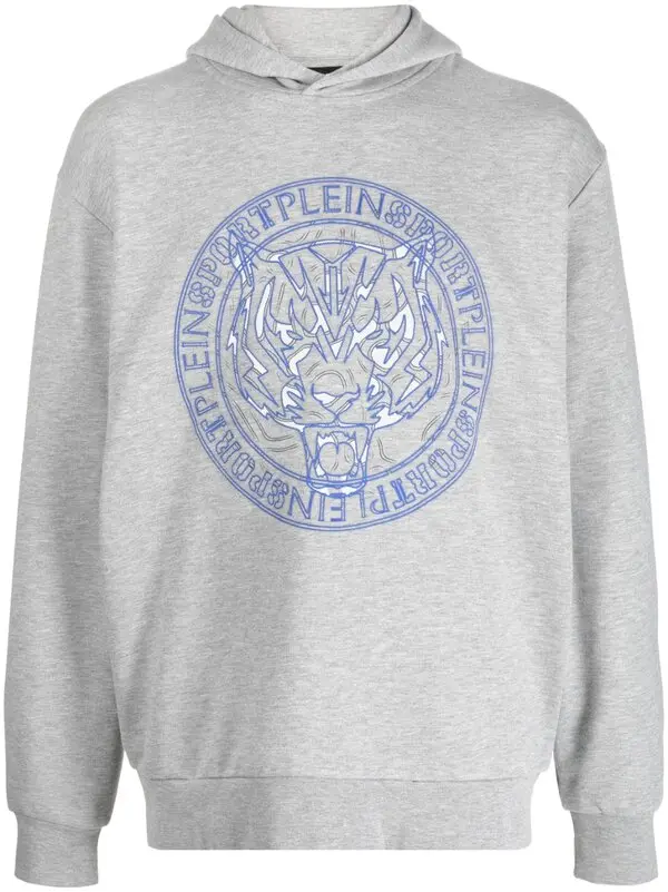 PLEIN SPORT Tiger-print Hoodie - Grey