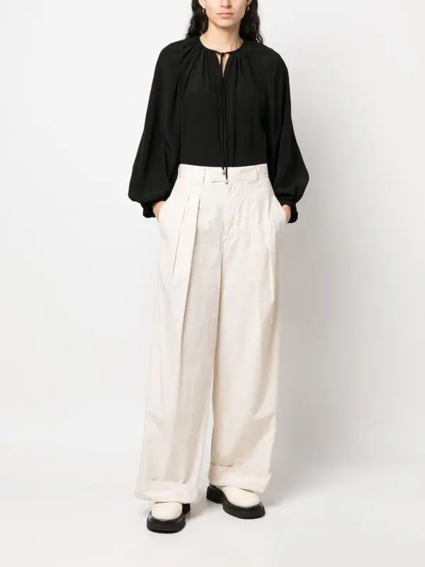 PHAEONIA Self-tie Silk Blouse - Black