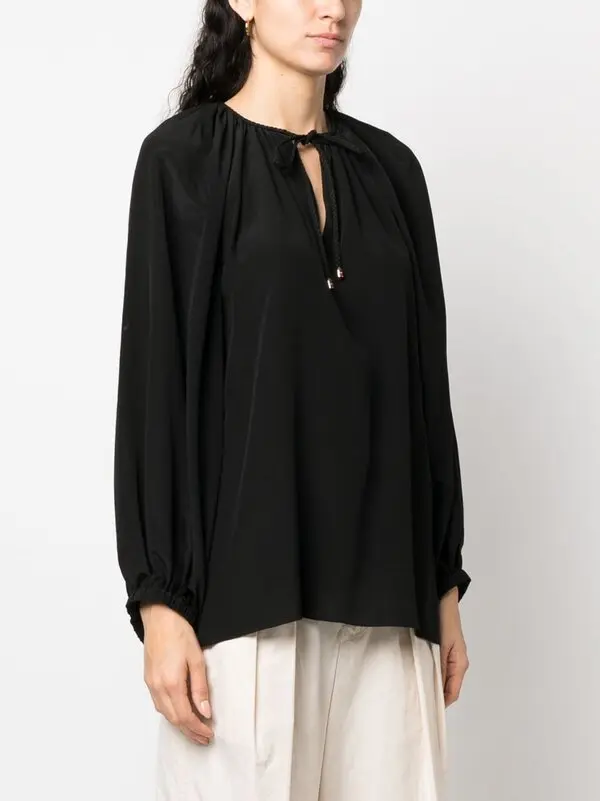 PHAEONIA Self-tie Silk Blouse - Black
