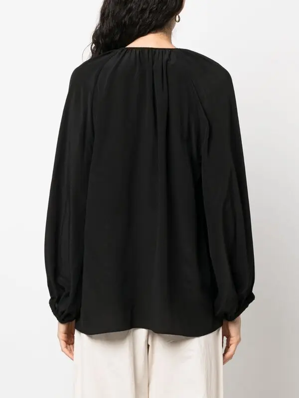 PHAEONIA Self-tie Silk Blouse - Black