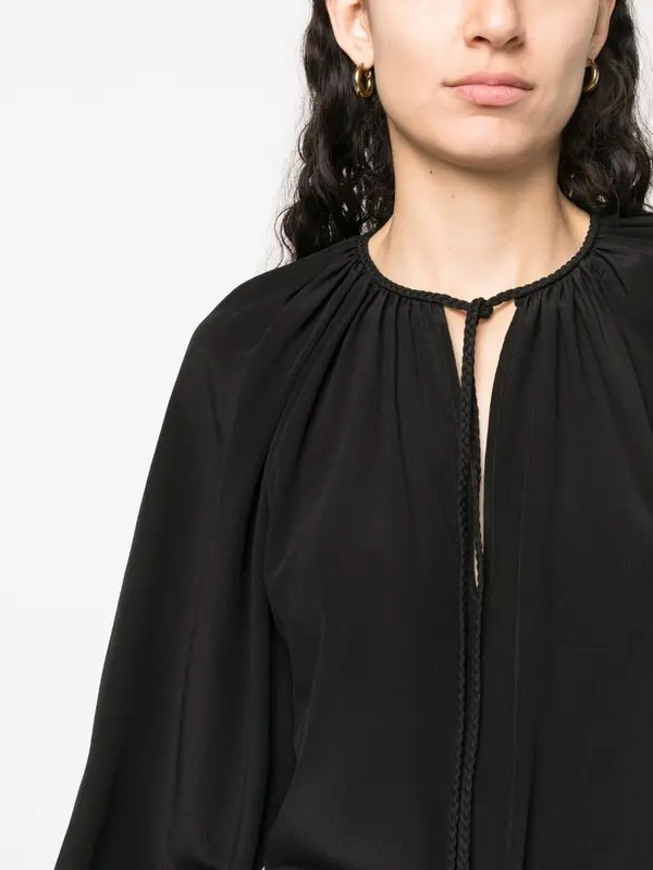 PHAEONIA Self-tie Silk Blouse - Black
