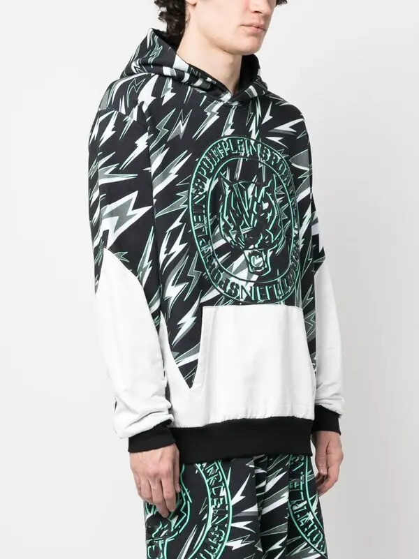 PLEIN SPORT Lightning-print Color-block Hoodie