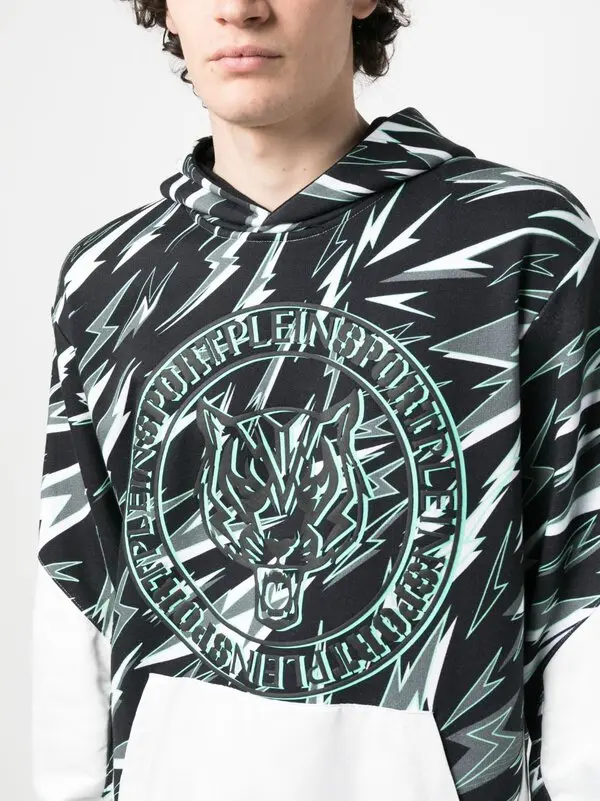 PLEIN SPORT Lightning-print Color-block Hoodie