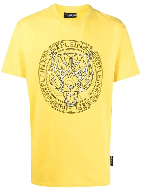 PLEIN SPORT Logo Tiger-print T-shirt - Yellow