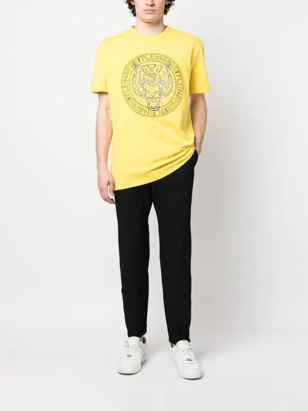 PLEIN SPORT Logo Tiger-print T-shirt - Yellow