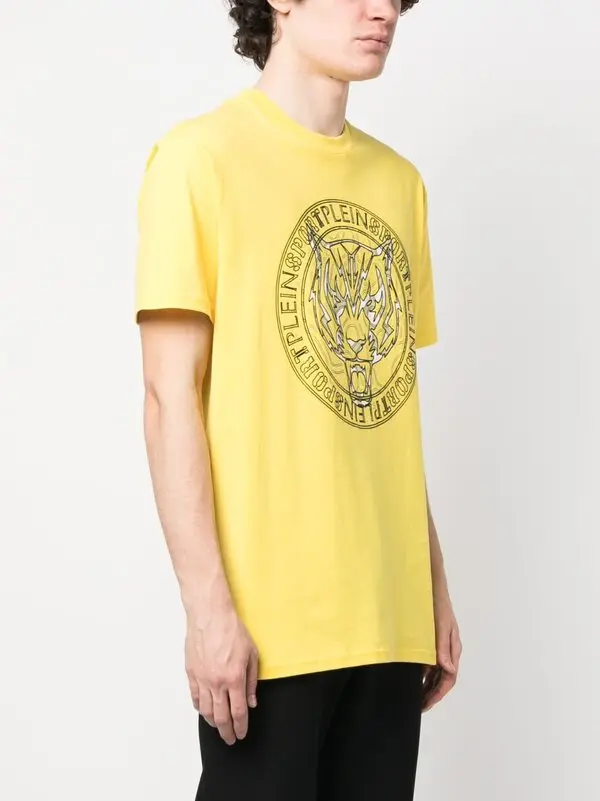 PLEIN SPORT Logo Tiger-print T-shirt - Yellow