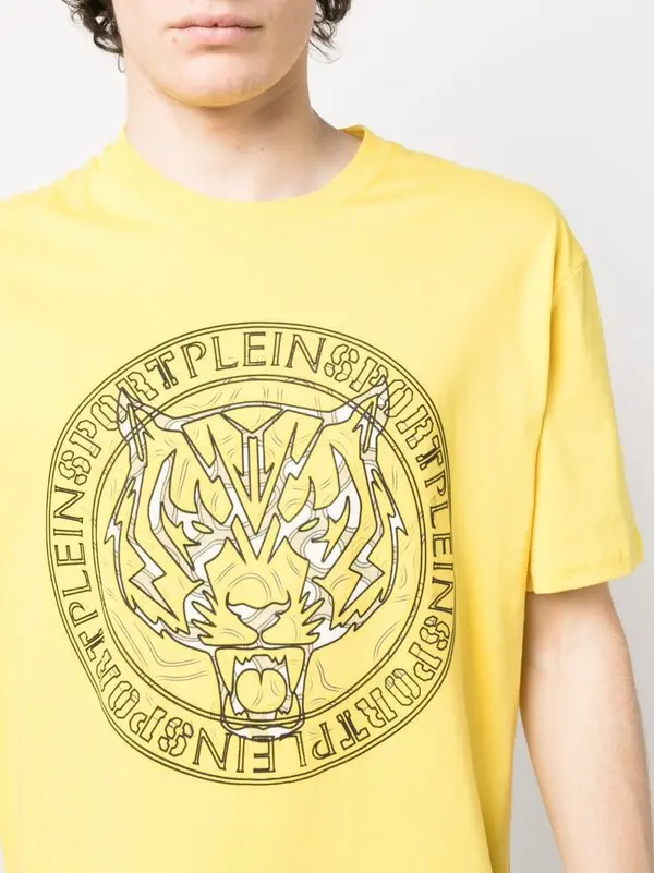 PLEIN SPORT Logo Tiger-print T-shirt - Yellow