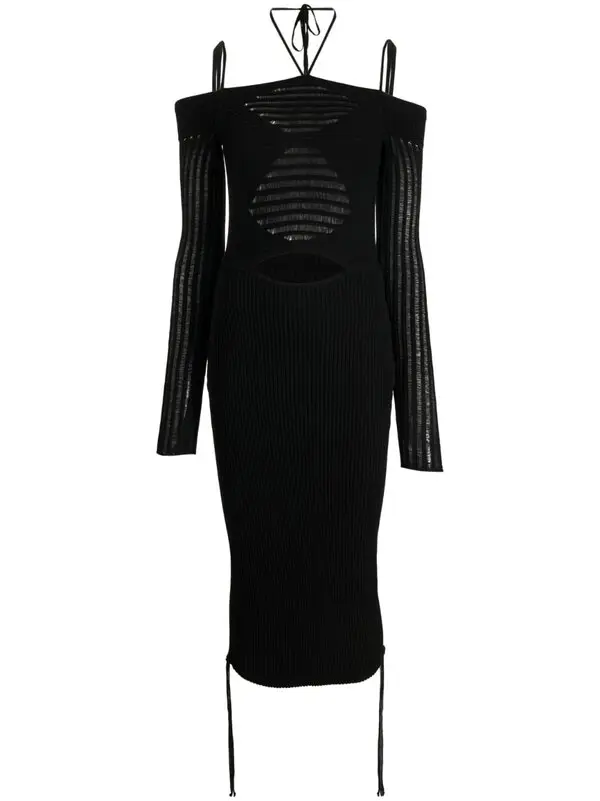 ANDREĀDAMO Cold-shoulder Knitted Midi Dress