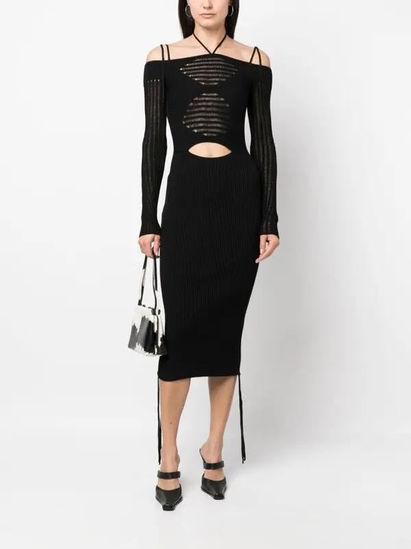 ANDREĀDAMO Cold-shoulder Knitted Midi Dress