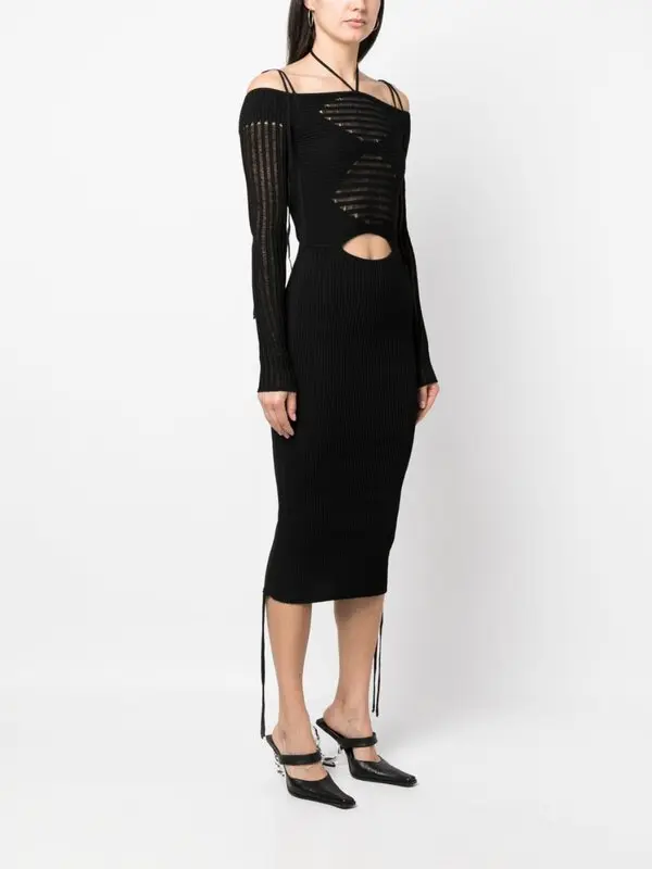 Andredamo Cold-shoulder Knitted Midi Dress - Black