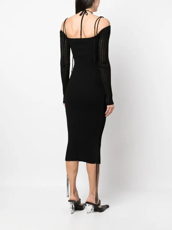 ANDREĀDAMO Cold-shoulder Knitted Midi Dress