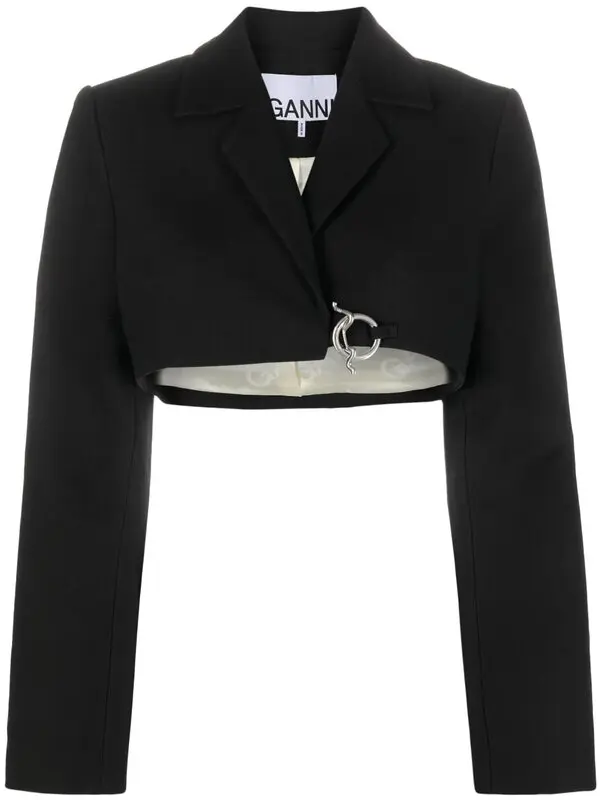 GANNI Cropped Organic Cotton Blazer - Black