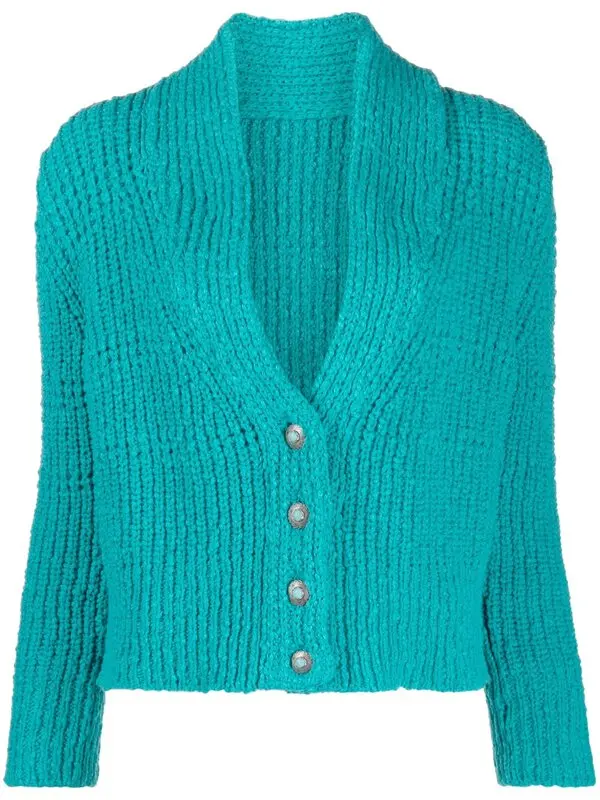 FORTELA V-neck Cropped Cotton Cardigan - Blue