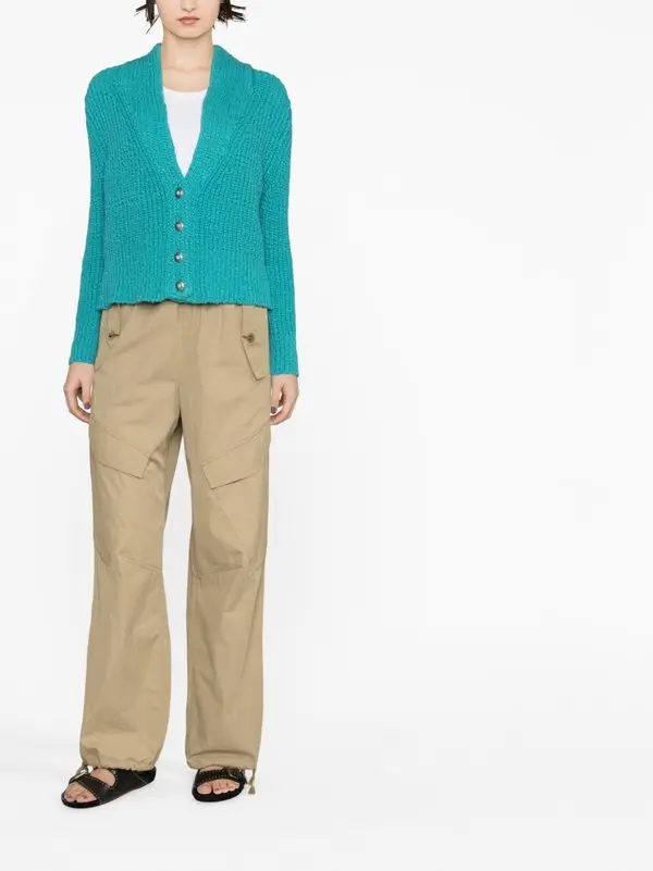 FORTELA V-neck Cropped Cotton Cardigan - Blue