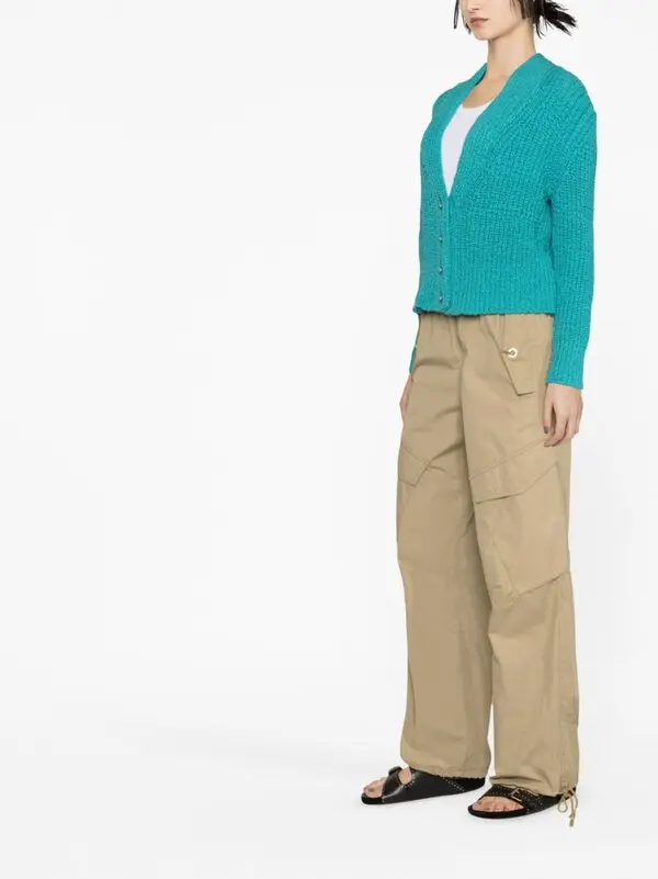 FORTELA V-neck Cropped Cotton Cardigan - Blue