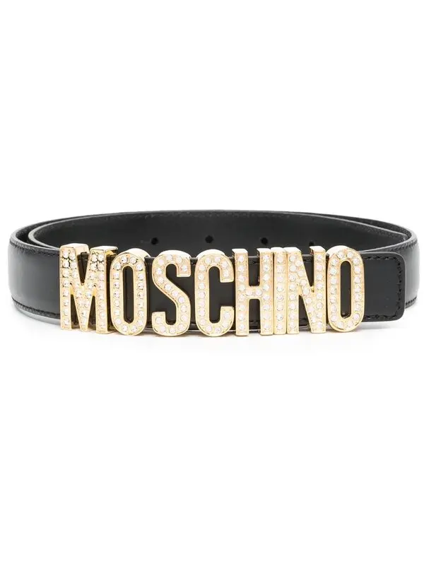 Moschino Crystal-Embellished Leather Belt In Black - 53% Off  display picture 2