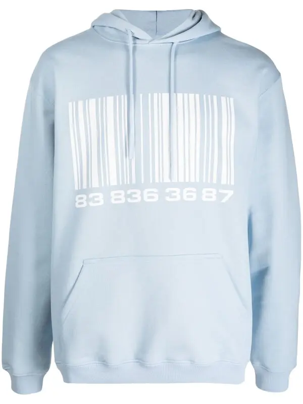VTMNTS Big Barcode Cotton-blend Hoodie - Blue