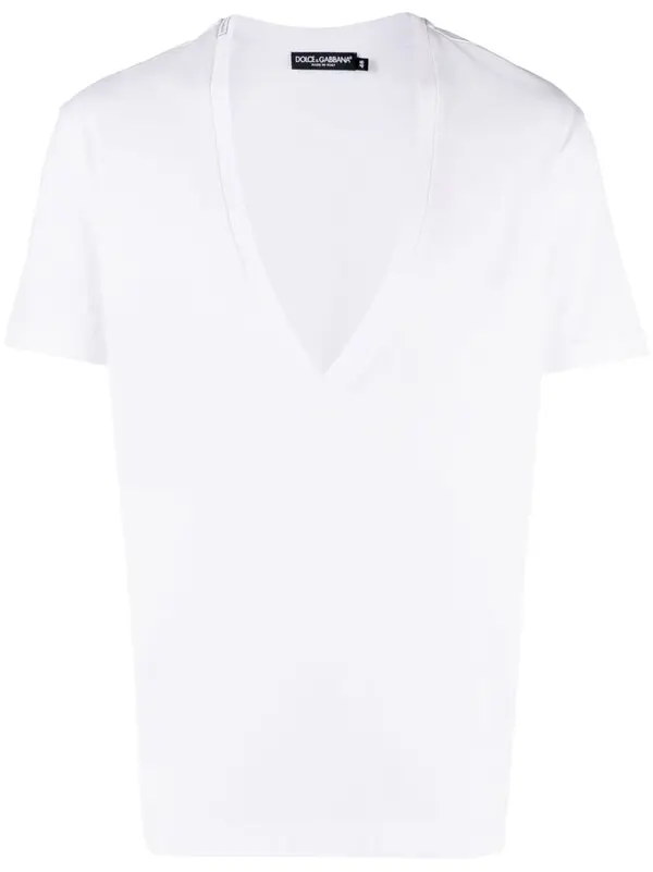 Dolce & Gabbana Plunging V-neck Cotton T-shirt - White