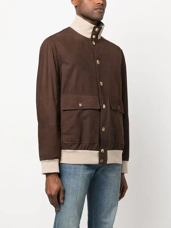 Brunello Cucinelli Contrasting-detail Suede Bomber Jacket - Brown