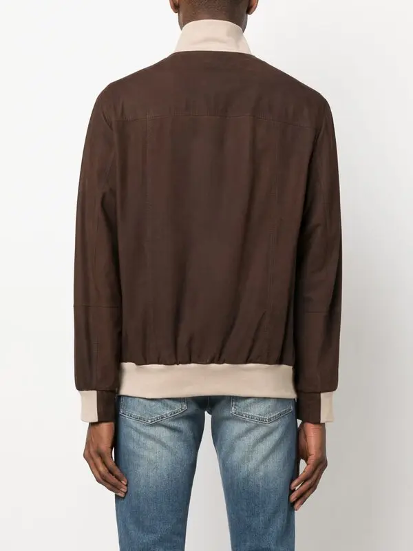 Brunello Cucinelli Contrasting-detail Suede Bomber Jacket - Brown