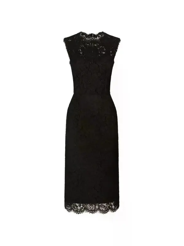 Dolce & Gabbana Midi Lace Overlay Sleeveless Dress - Black