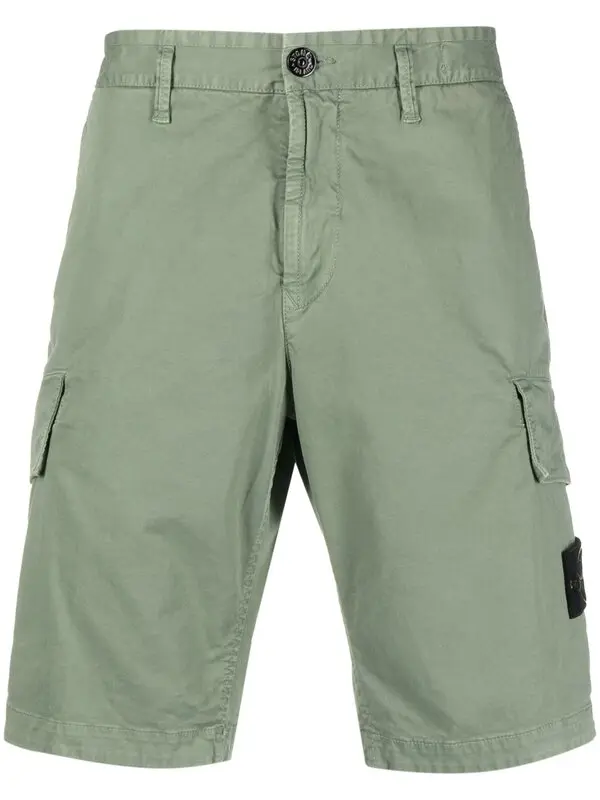 Stone Island Compass Motif Cargo Shorts - Green
