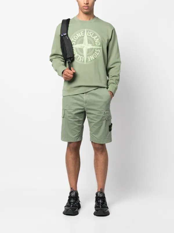 Stone Island Compass Motif Cargo Shorts - Green