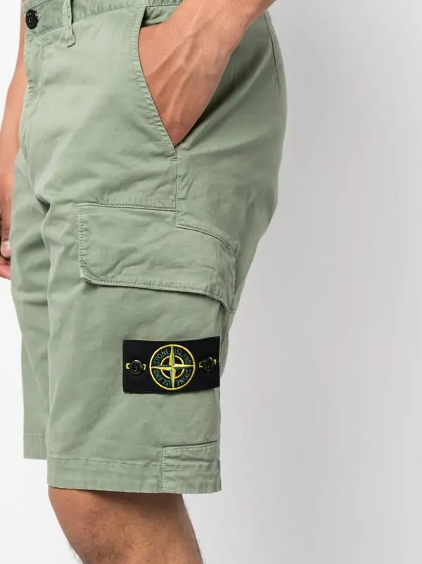 Stone Island Compass Motif Cargo Shorts - Green