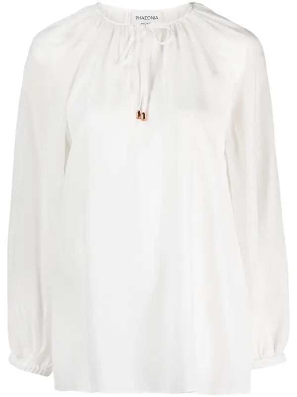 PHAEONIA Self-tie Silk Blouse - White