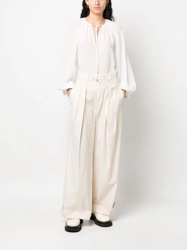 PHAEONIA Self-tie Silk Blouse - White