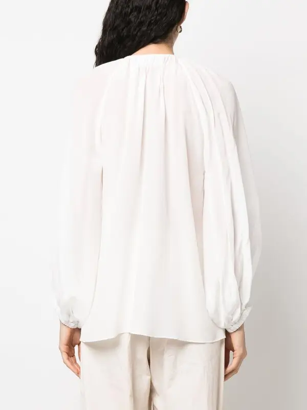 PHAEONIA Self-tie Silk Blouse - White
