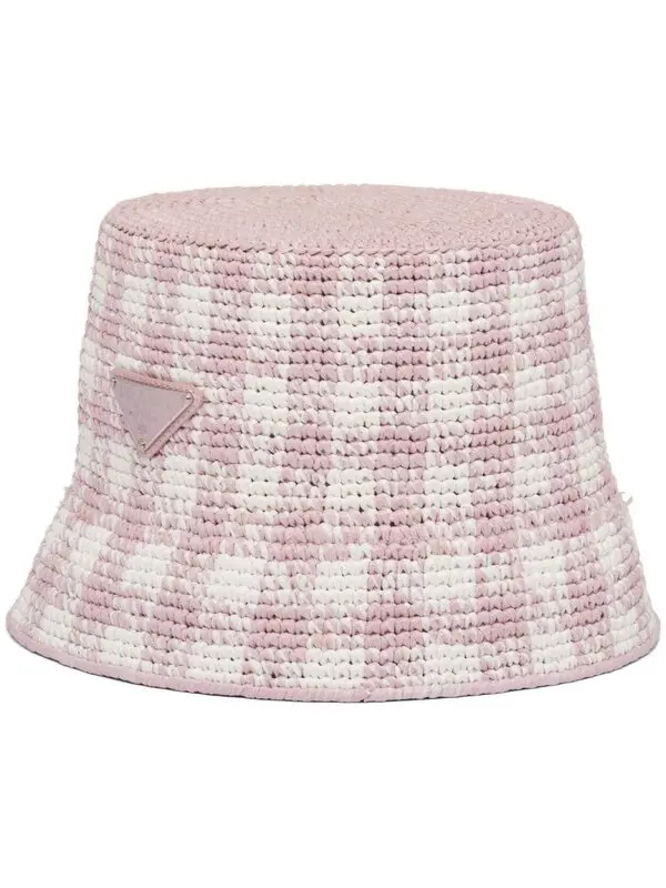 Prada Checked Raffia Bucket Hat