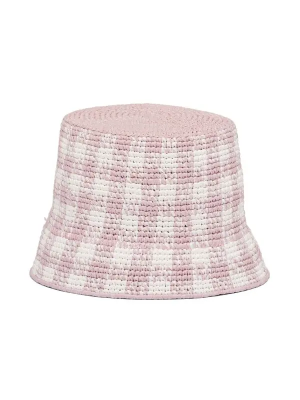 Prada Checked Raffia Bucket Hat