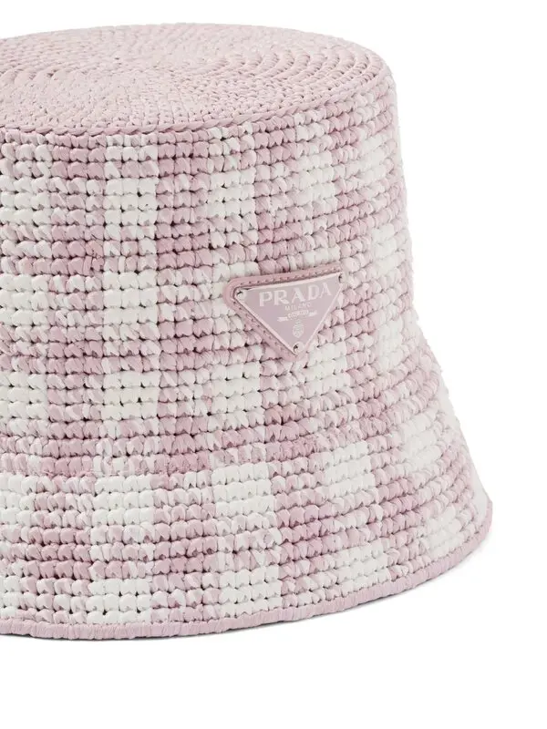 Prada Checked Raffia Bucket Hat