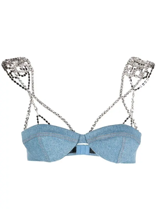 Gcds Embellished-strap Denim Bralette Top